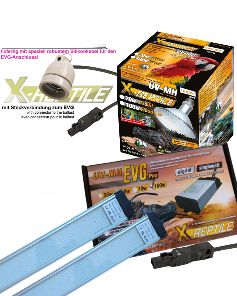 Set Bartagamenterrarium ca.180*80*80cm: 3mal Set UV-MH 100W superFlood/Zoo 2mal LED superflat ...